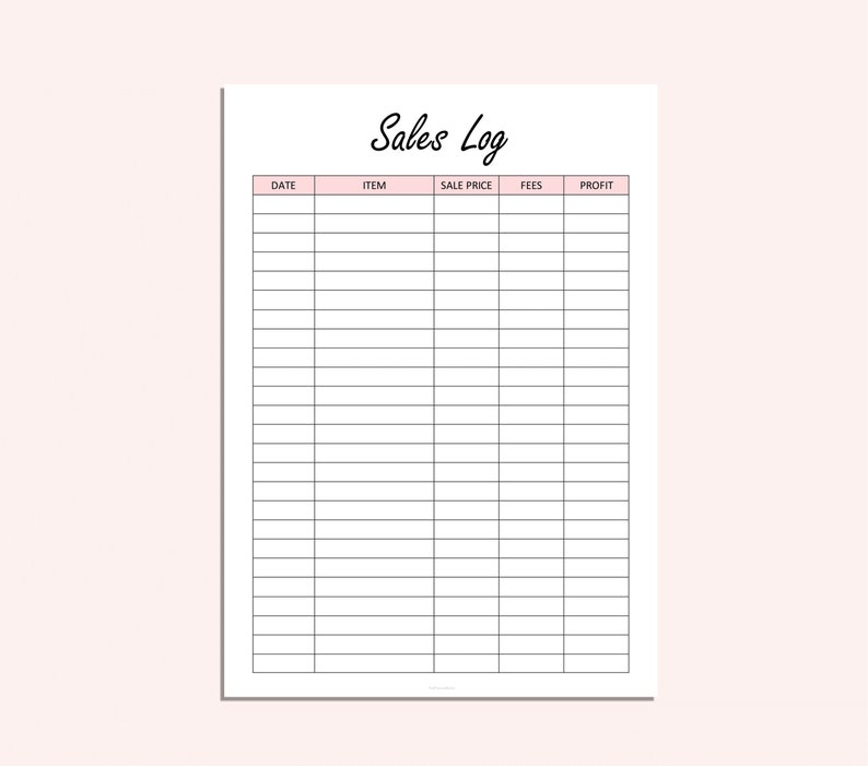 Sales Log Printable Sale Recorder Sale Profits Tracker - Etsy