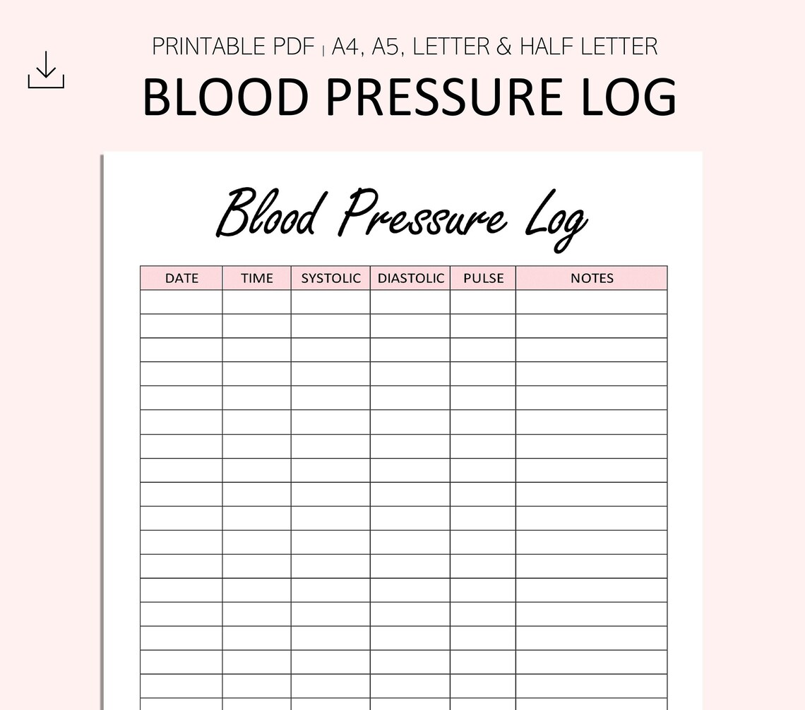 Blood Pressure Log Printable - High Blood Pressure Tracker ...
