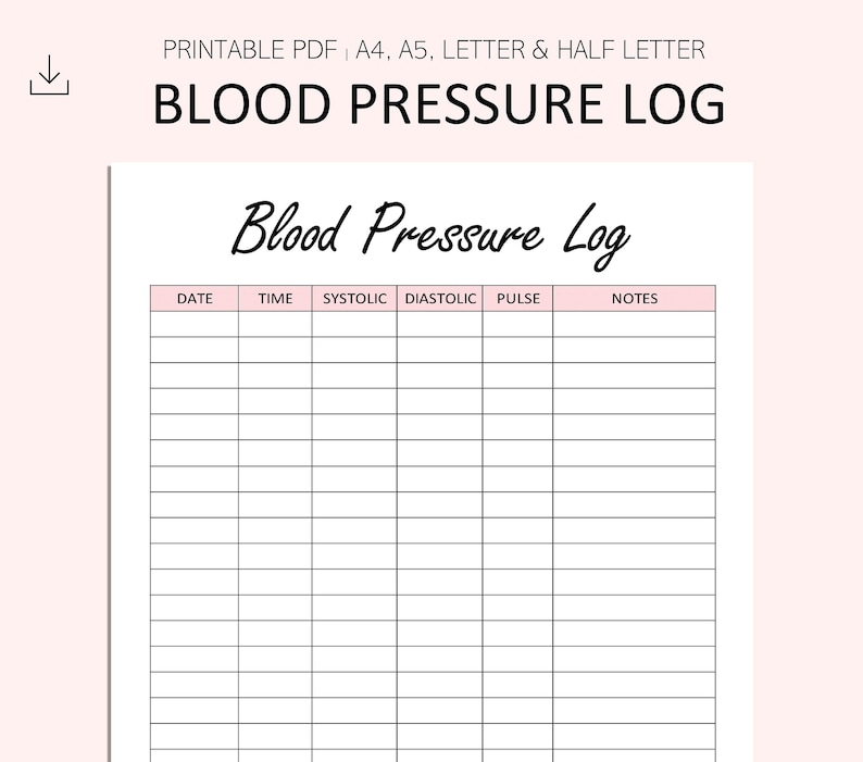 Blood Pressure Log Printable - High Blood Pressure Tracker ...