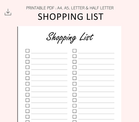 Shopping List Shopping Tracker Printable to Buy Checklist - Etsy