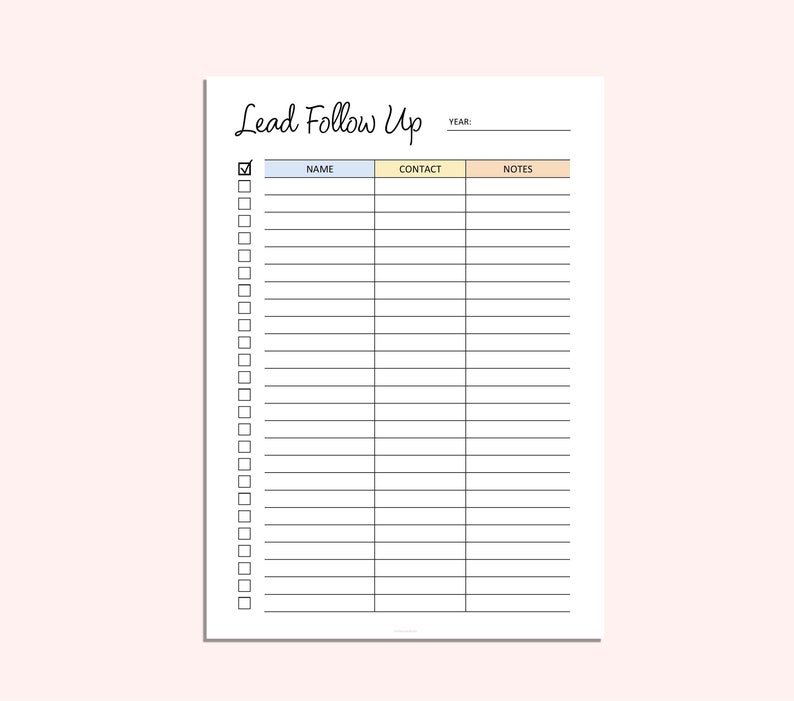 Leads Follow Ups List Printable -editable Leads Tracker - Business Sale ...