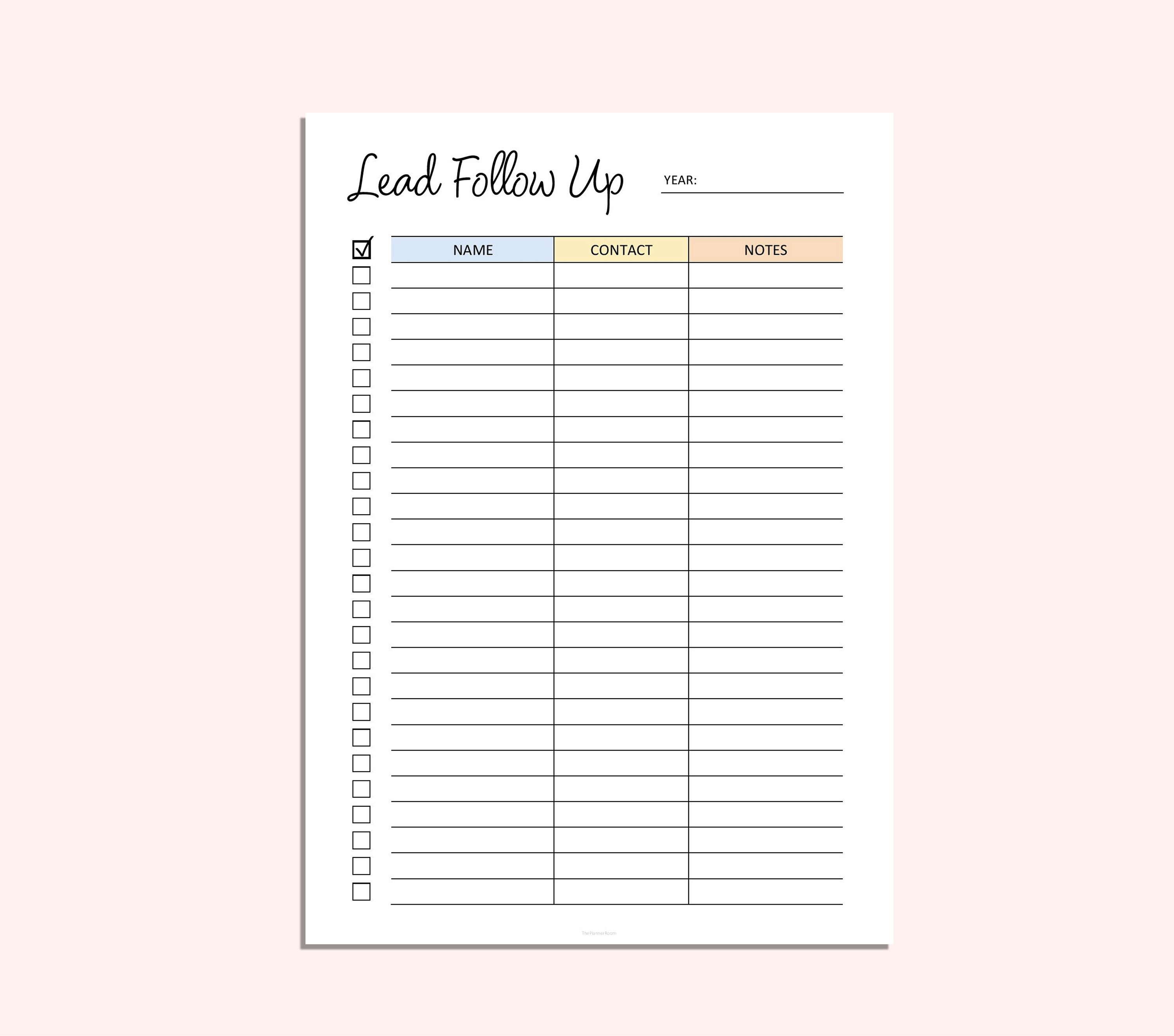 Leads Follow Ups List Printable -editable Leads Tracker - Business Sale Generating - Customer ...
