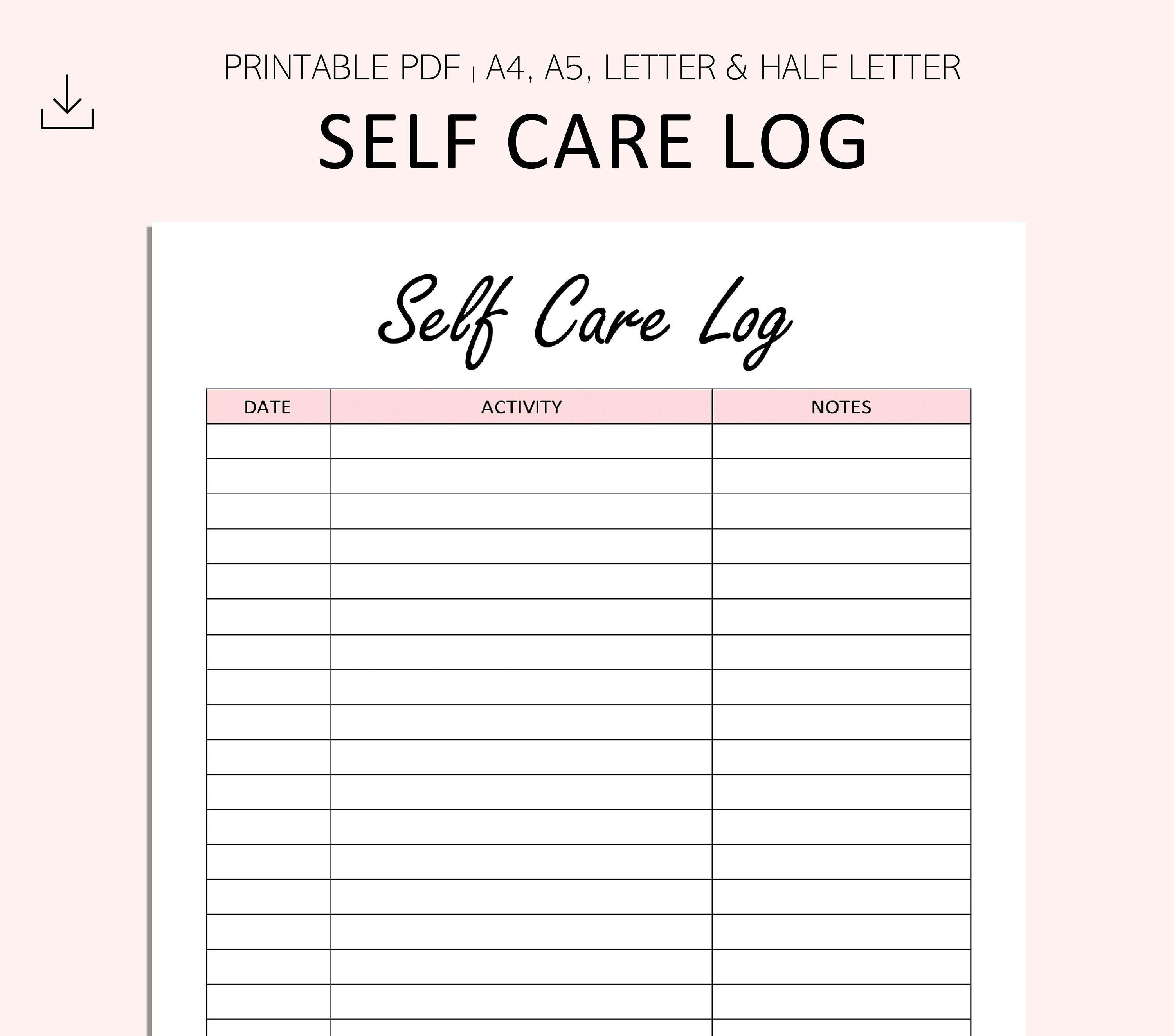 Self Care Log Self Care Tracker Habit Tracker Printable PDF A4 A5 ...
