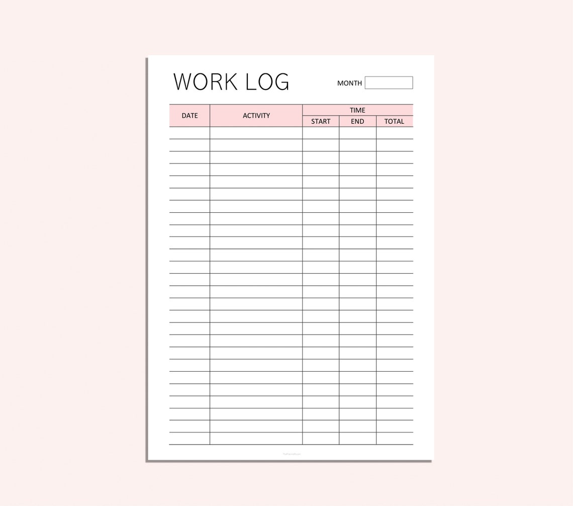 Work Log Printable - Time Spent Tracker - Time Log - Arbeitszeiten ...