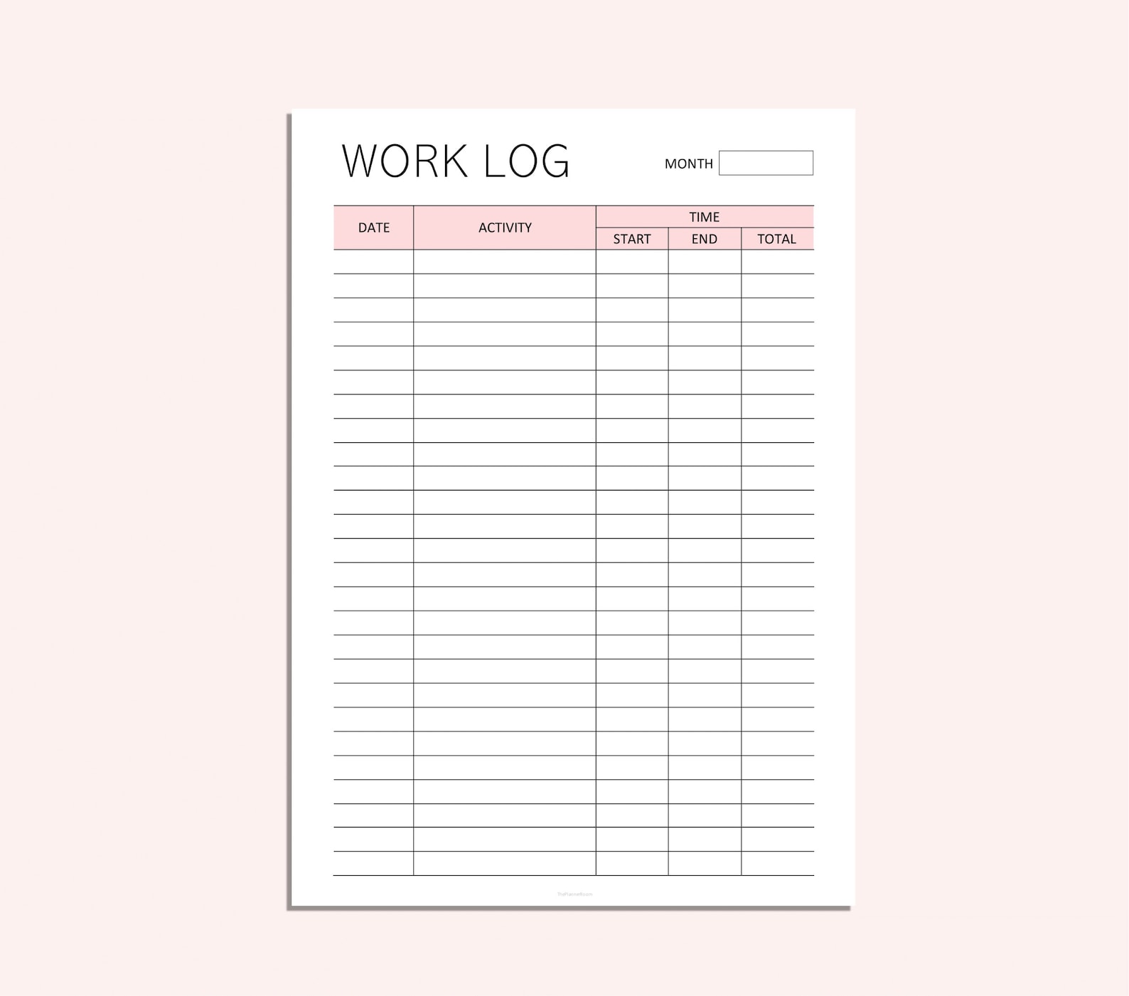 Work Log Printable - Time Spent Tracker - Time Log - Working Hours ...
