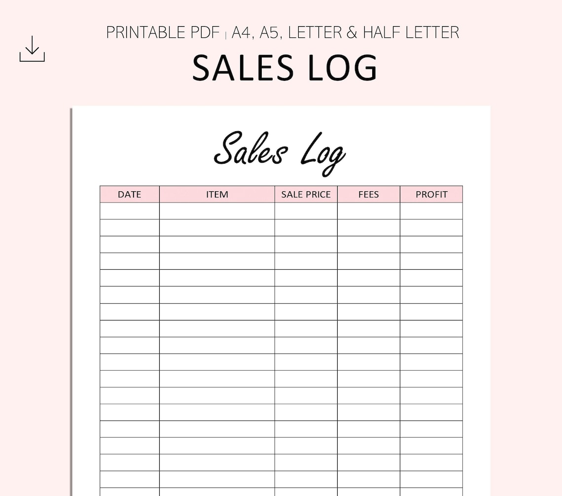 Sales Log Printable Sale Recorder Sale Profits Tracker - Etsy