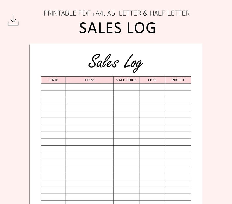 Sales Log Printable Sale Recorder Sale Profits Tracker - Etsy