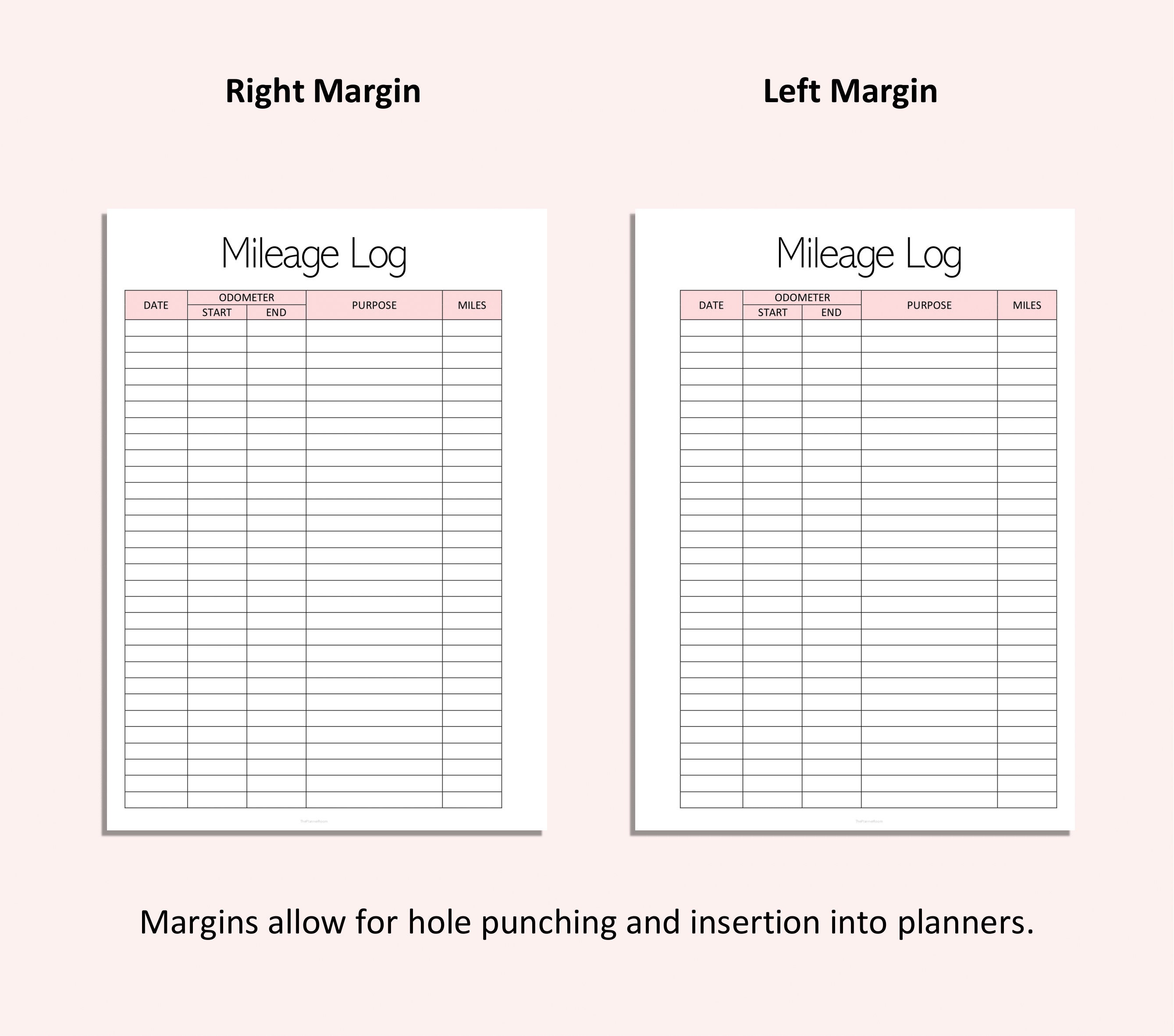 Printable Car Mileage Vehicle Miles Travelled Mini HP Mileage Log Paper ...