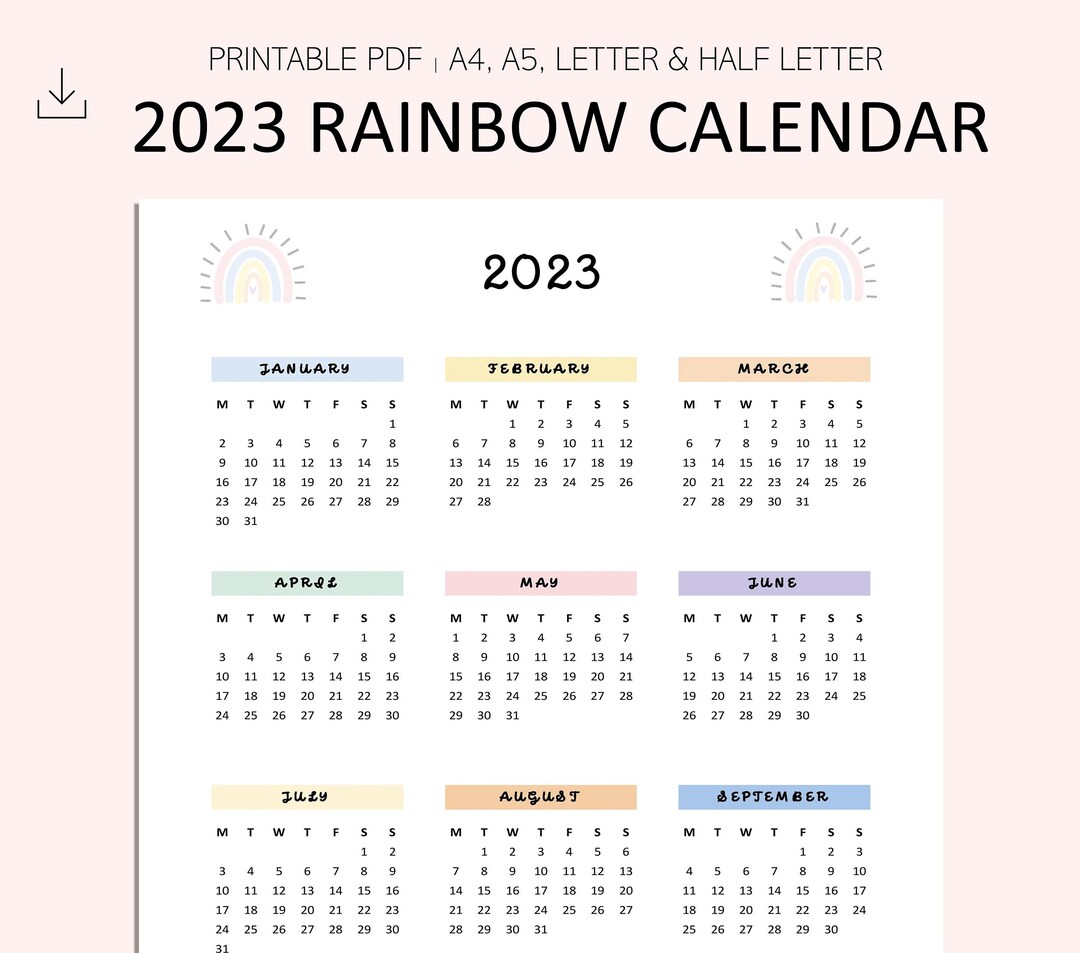 2023 Rainbow Calendar 2023 Printable Calendar 2023 Digital - Etsy