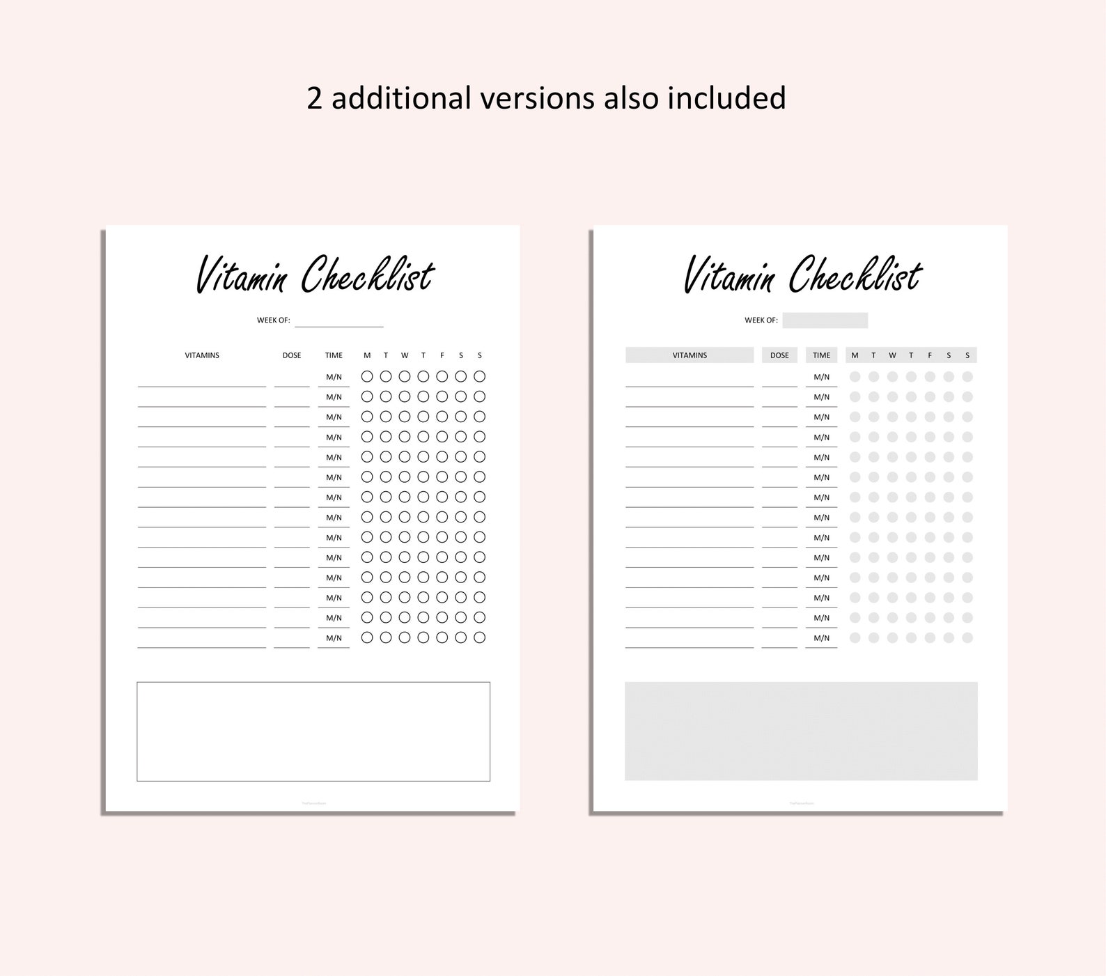 Vitamin Checklist - Vitamin Tracker - Weekly Supplement Checklist ...