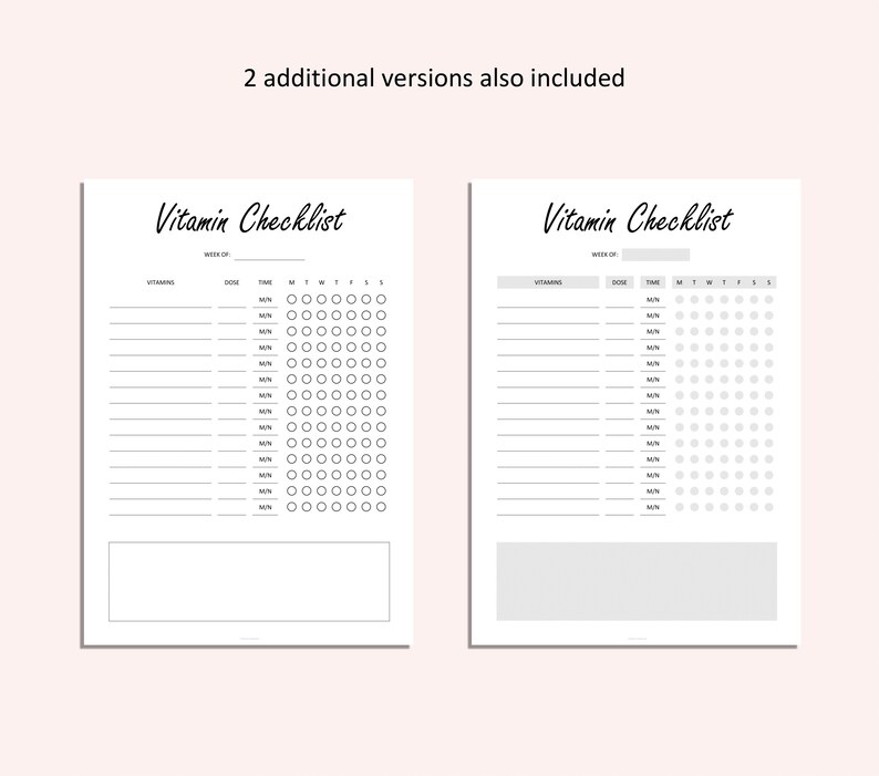 Vitamin Checklist - Vitamin Tracker - Weekly Supplement Checklist ...