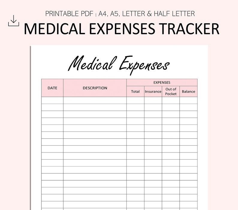 Medical Expenses Tracker Printable Medical Bills Log Hospital Bills PDF ...