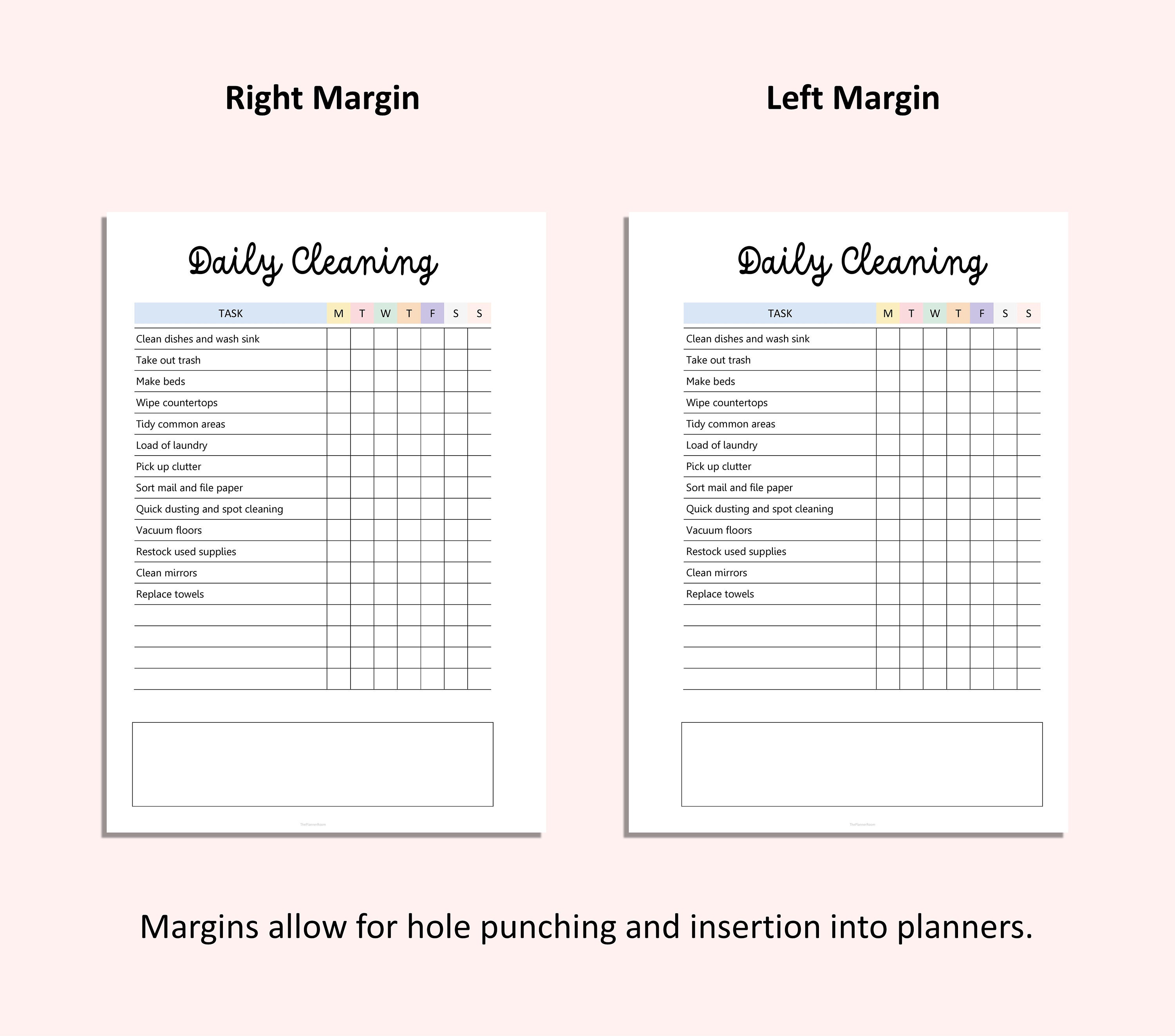 Editable Daily Cleaning Checklist Daily Chores Planner Daily Tasks List ...