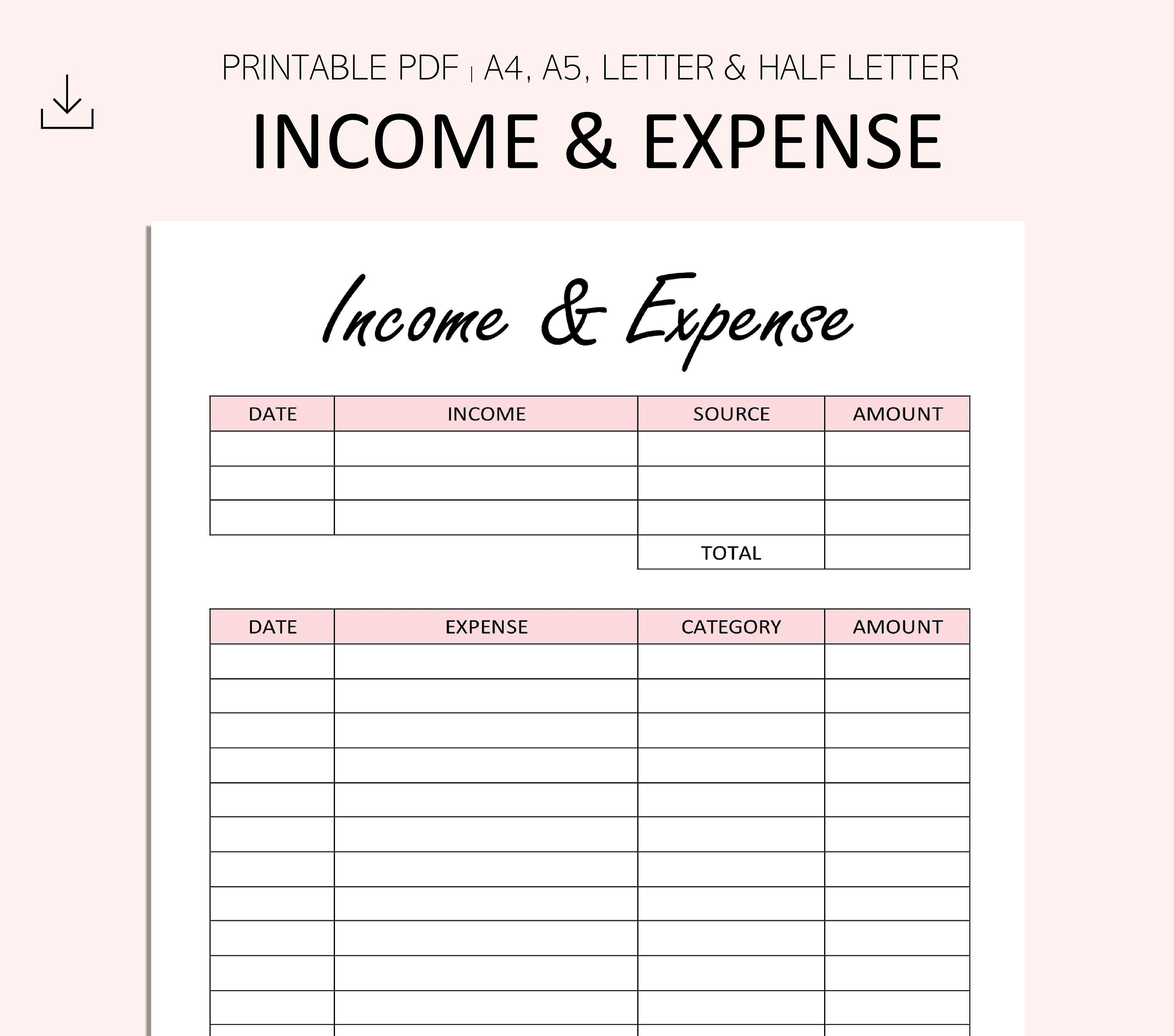 Income and Expense Tracker Printable One Page Minimal | Etsy UK