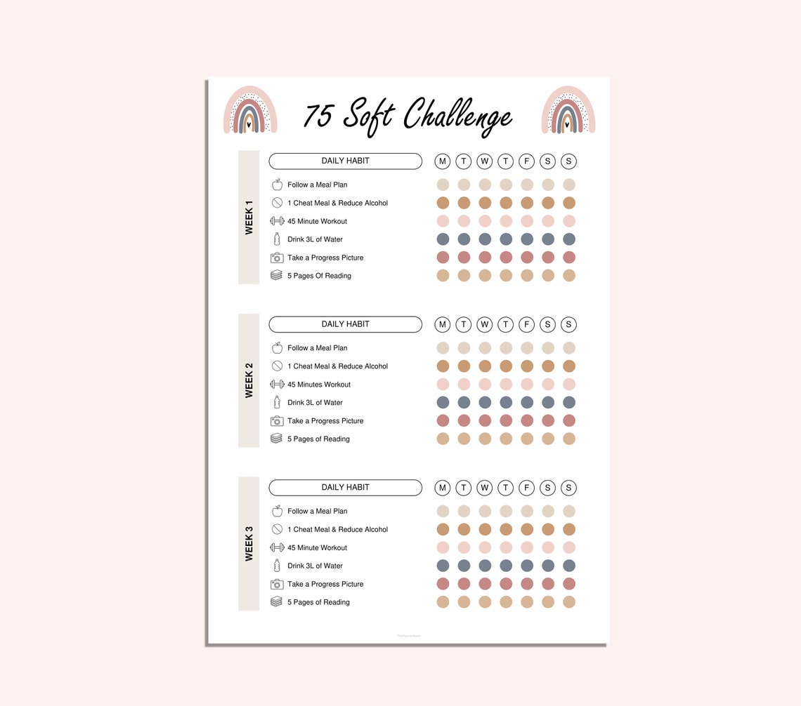 Boho 75 Soft Challenge Printable Set 75 Soft Tracker 75 - Etsy