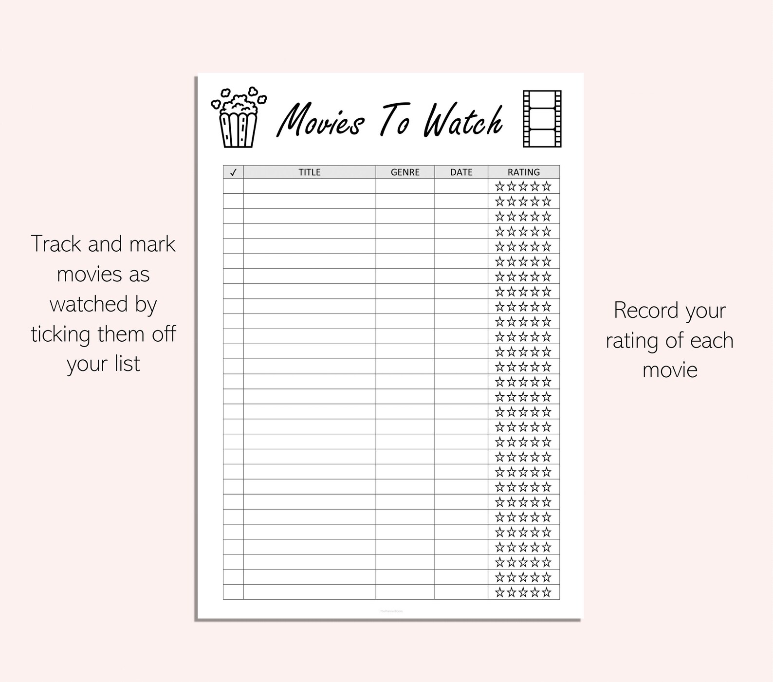 Movies to Watch List - Movie Tracker Printable - Movie List Printable ...