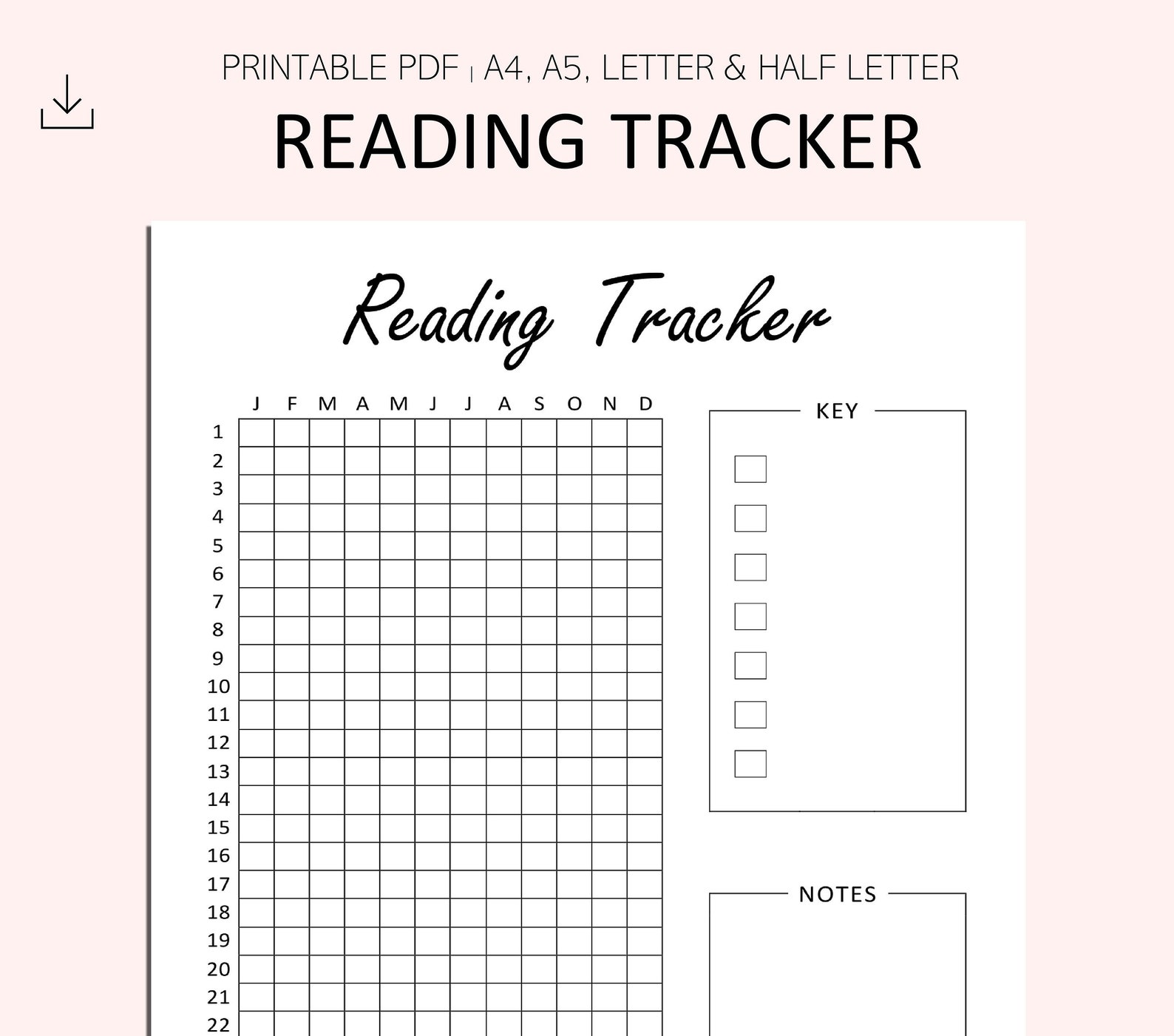 Reading Tracker One Year On A Page Yearly Reading Tracker - Etsy España