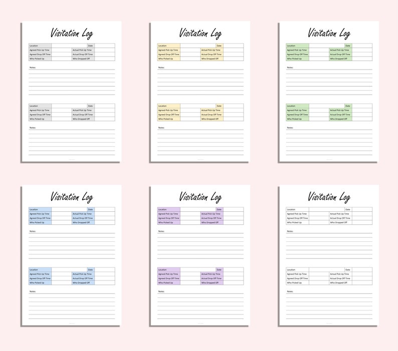 Visitation Log Printable - Child Care Log - Child Visits Tracker ...