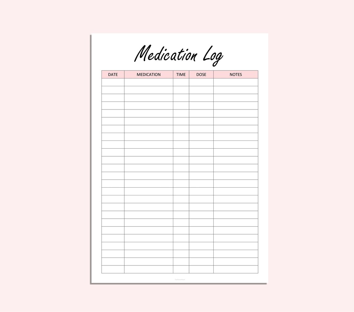 Medication Log Printable Medicine Taken Tracker PDF A4 A5 Letter Half ...