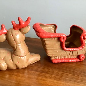 Vintage Hand Painted Kimple Mold Ceramic Reindeer and Sleigh, 1980s ...