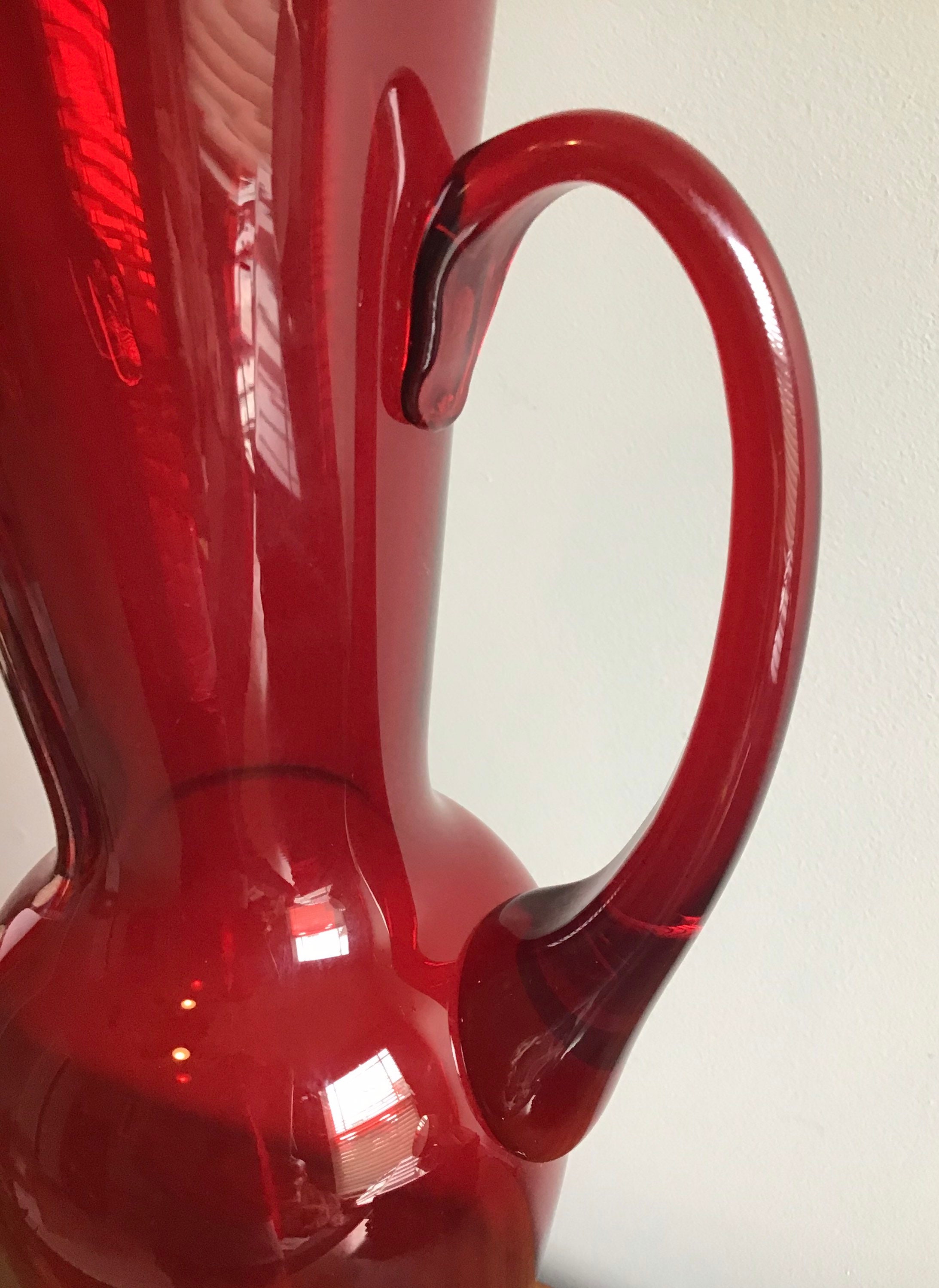 Rare Form Large Mid Century Italian Glass Pitcher in Ruby Red - Etsy