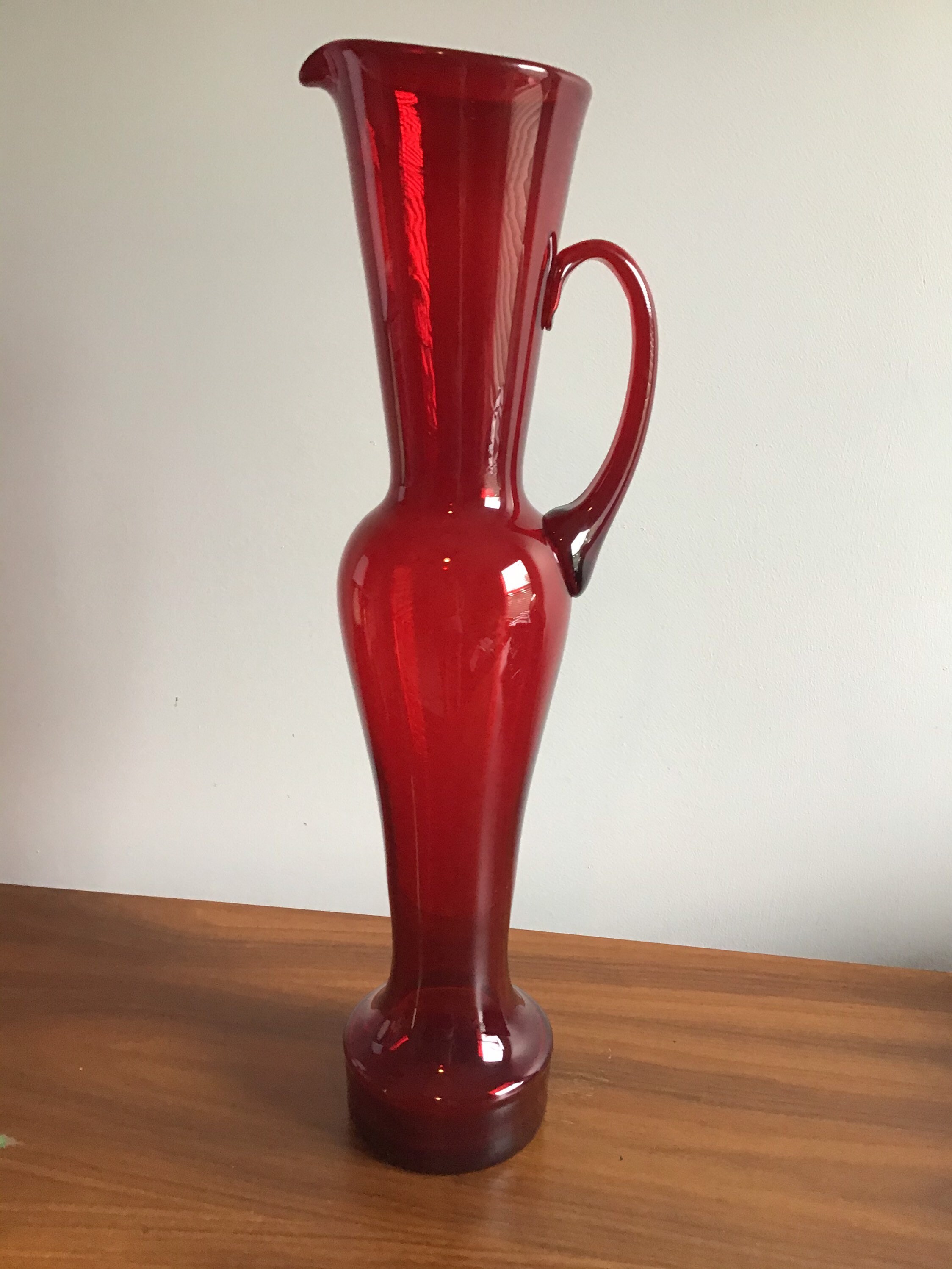 Rare Form Large Mid Century Italian Glass Pitcher in Ruby Red - Etsy