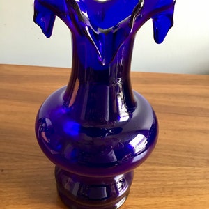Vintage Hand Blown Cobalt Blue Shaped Vase With Ruffled Rim, Victorian ...