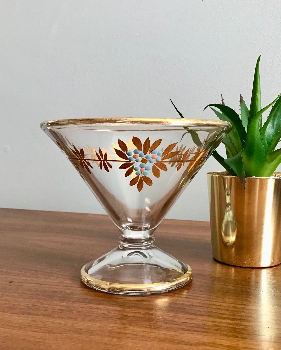 Vintage Footed Compote Candy Dish With Metallic Gold, Vintage Footed ...