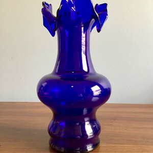 Vintage Hand Blown Cobalt Blue Shaped Vase With Ruffled Rim, Victorian ...