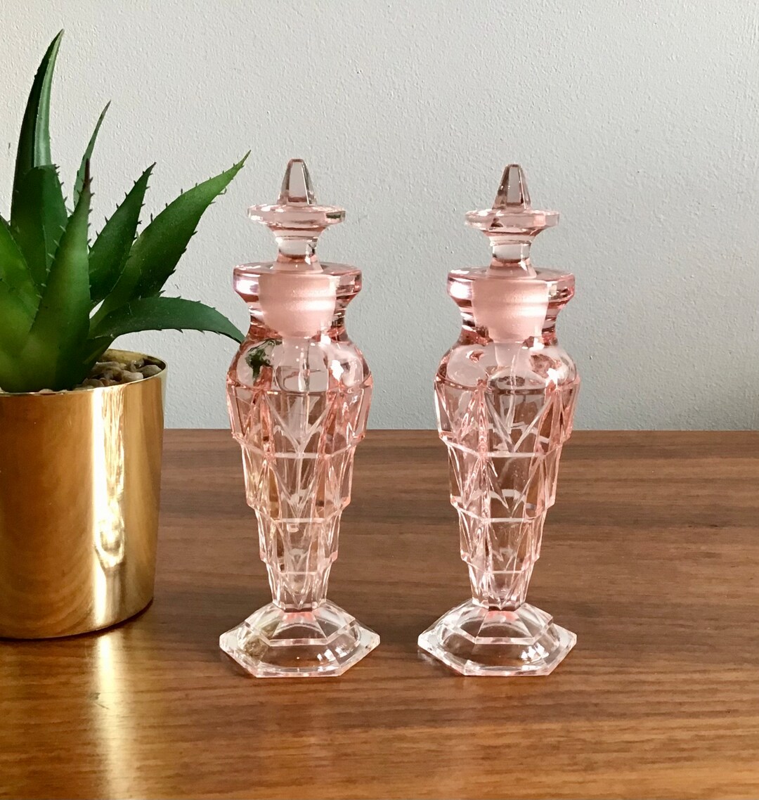 Pair of Art Deco Pink Glass Perfume Bottles, Chipperfield Cologne ...