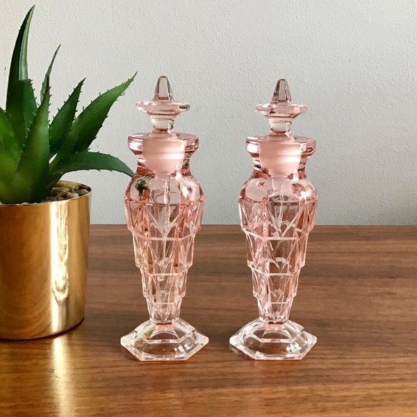 Pink Glass Art Deco Perfume Bottles Etsy