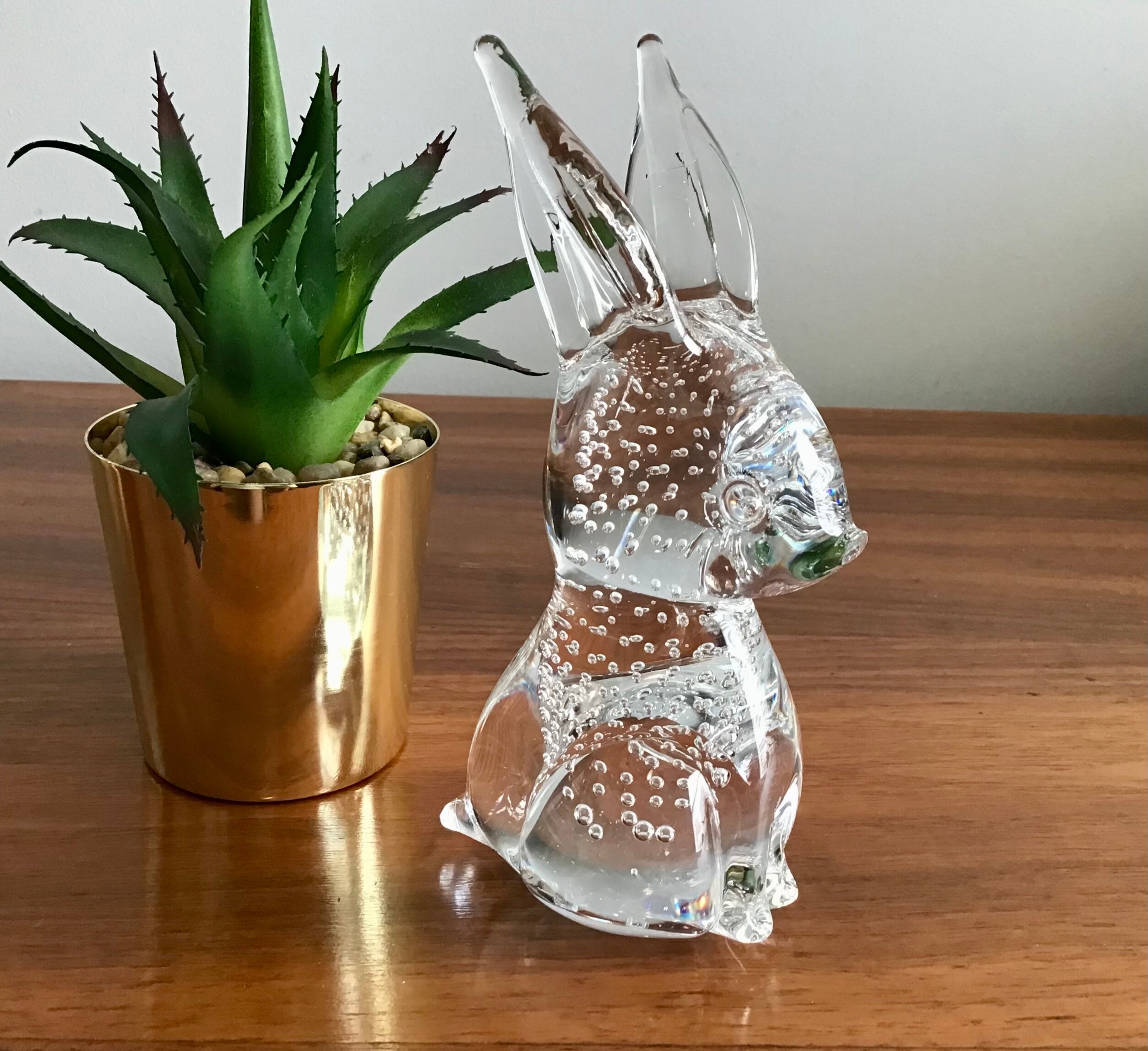 Vintage Clear Glass Art Glass Rabbit With Controlled Bubbles | Etsy