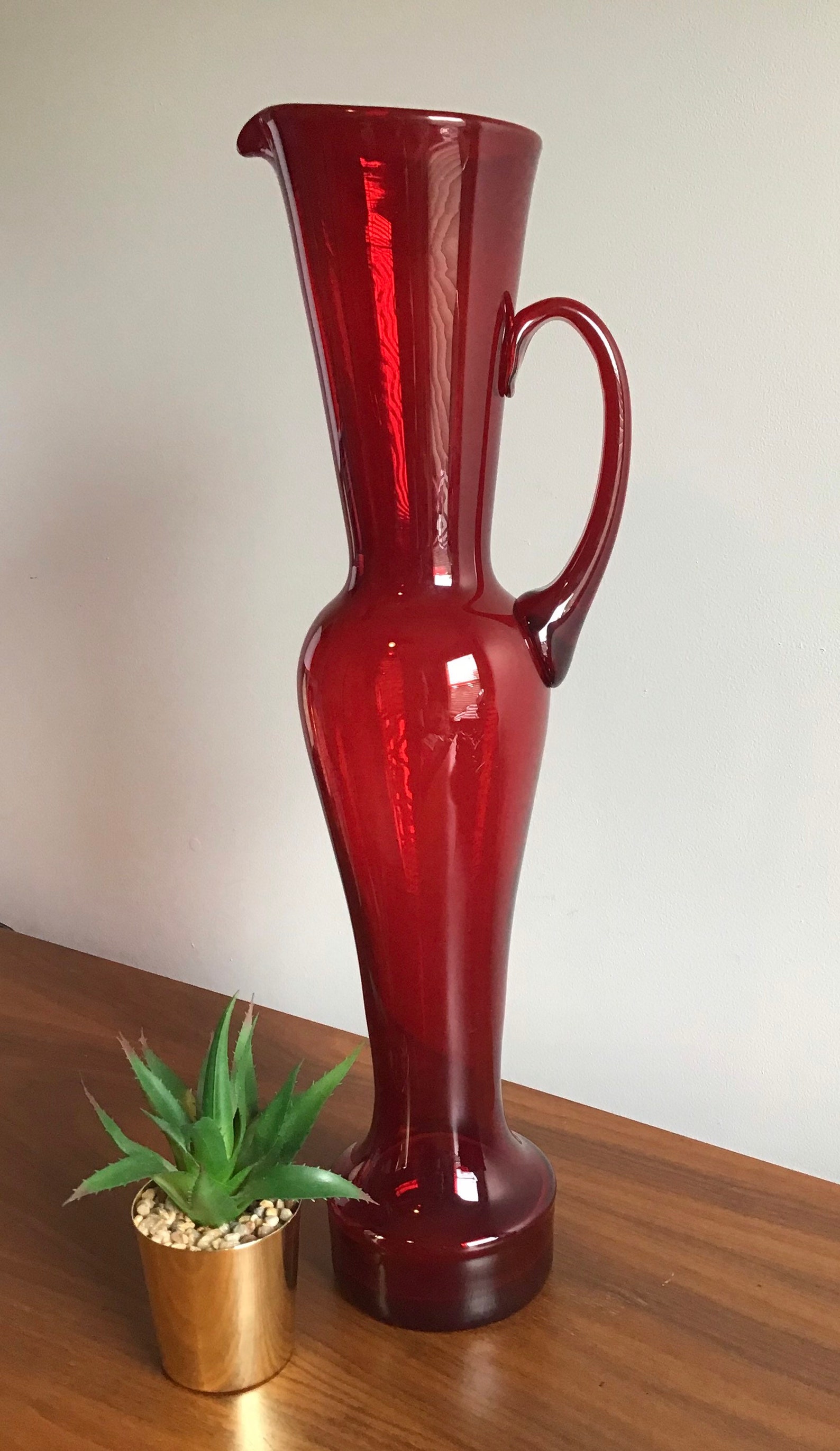 Rare Form Large Mid Century Italian Glass Pitcher in Ruby Red | Etsy