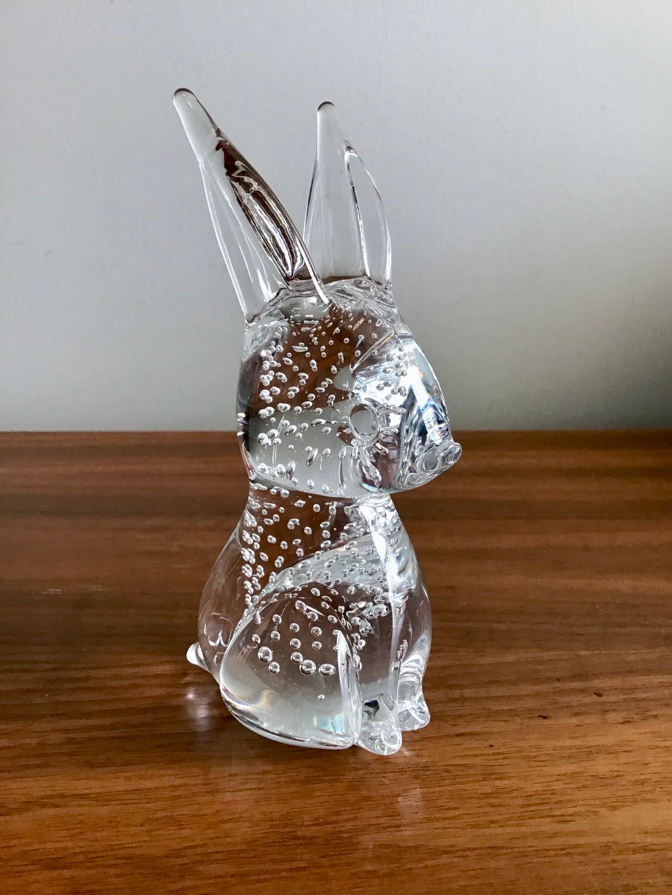 Vintage Clear Glass Art Glass Rabbit With Controlled Bubbles | Etsy