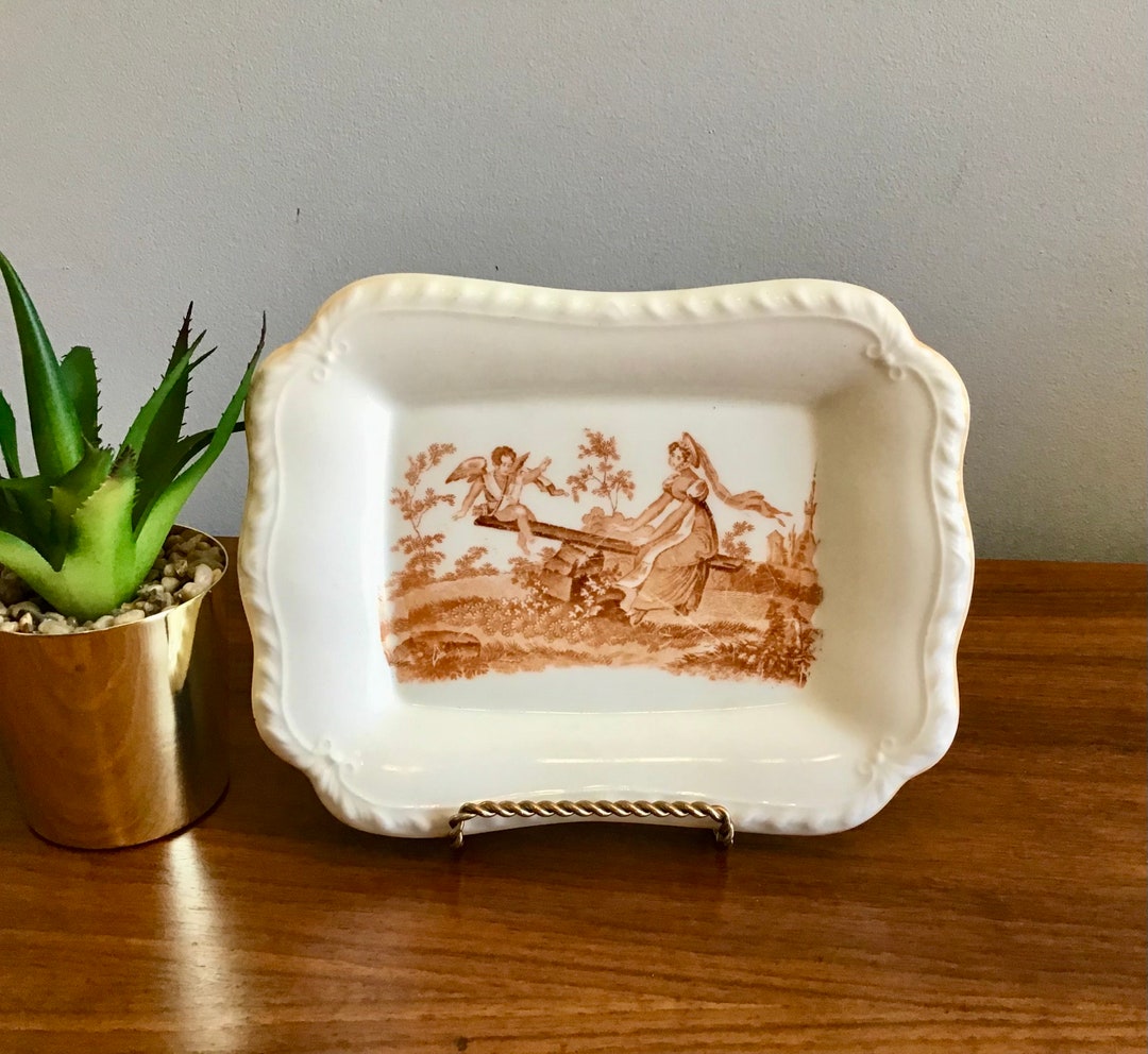 Antique C1825 Ridgway Orange Bat Print Teapot Stand, Regency Era Girl ...