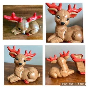 Vintage Hand Painted Kimple Mold Ceramic Reindeer and Sleigh, 1980s Christmas Decor, Vintage ...