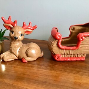 Vintage Hand Painted Kimple Mold Ceramic Reindeer and Sleigh, 1980s ...