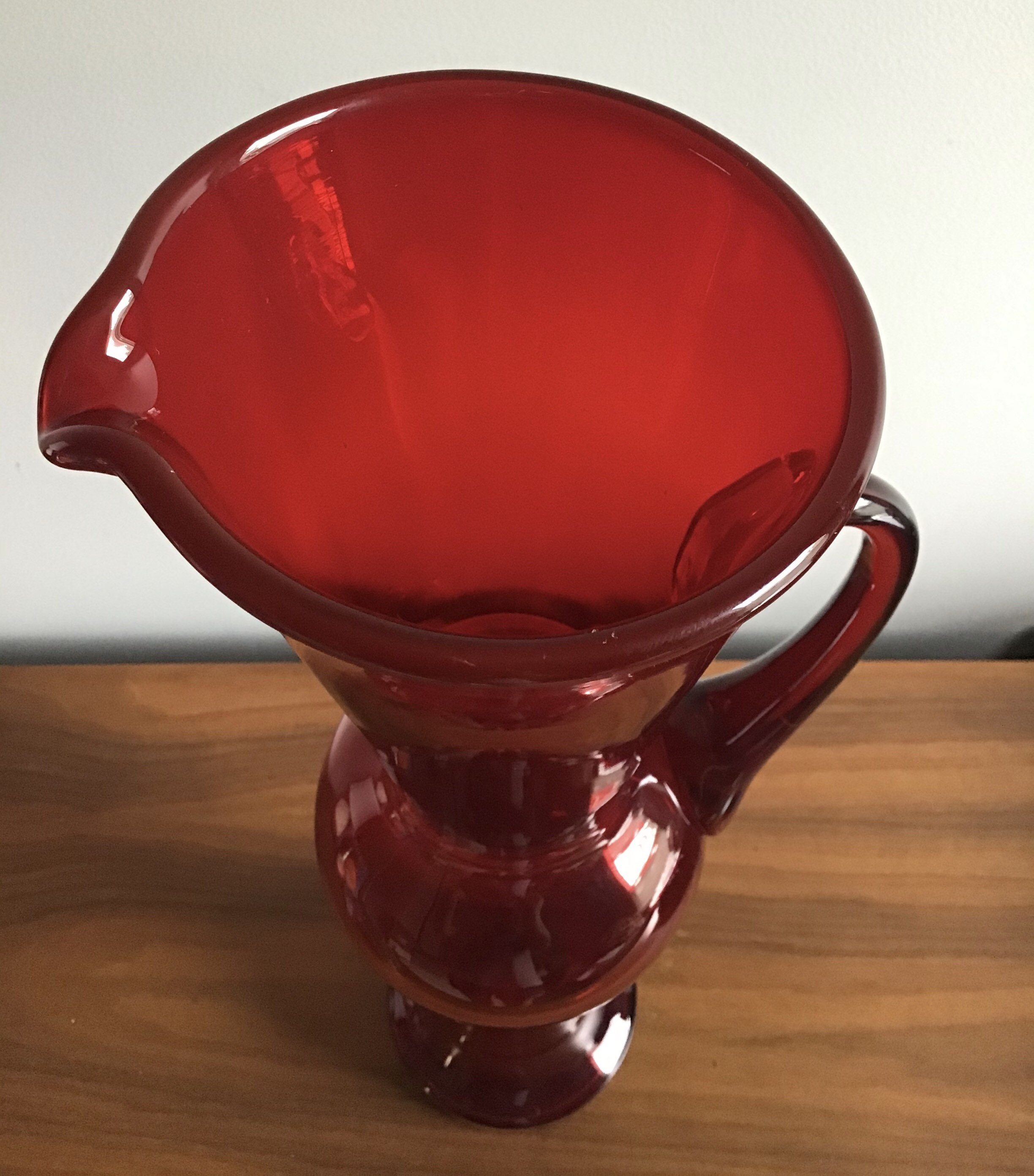 Rare Form Large Mid Century Italian Glass Pitcher in Ruby Red - Etsy