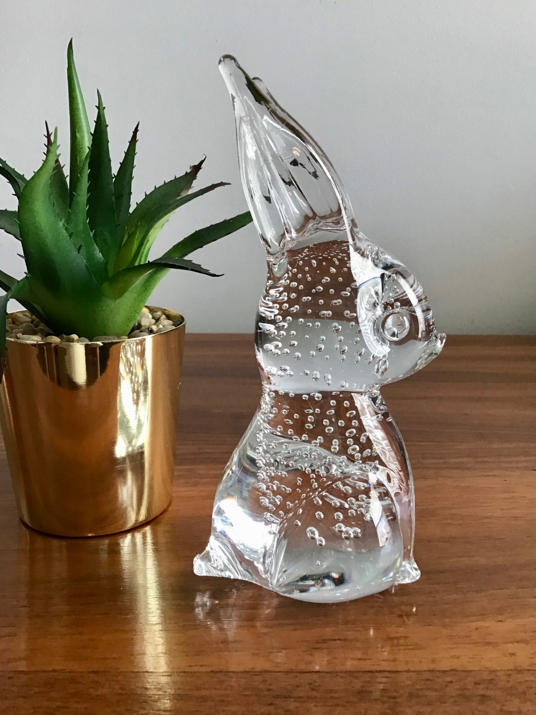 Vintage Clear Glass Art Glass Rabbit With Controlled Bubbles, Glass ...