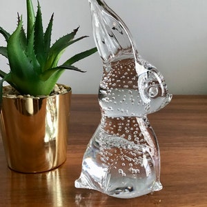Vintage Clear Glass Art Glass Rabbit With Controlled Bubbles, Glass ...