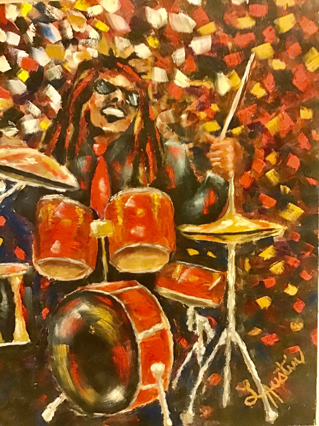 Jazzin Drummer Painting by L Austin Hand Embellished Giclee Painting on ...