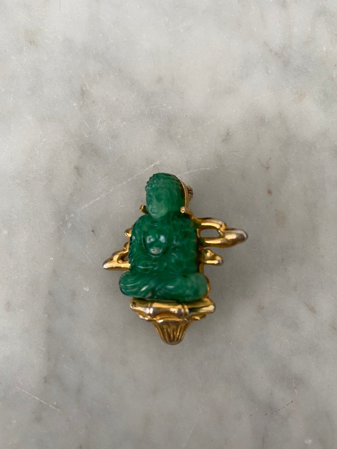 Buddha Brooch Pin -attributed to BOUCHER- 1960s - Faux Jade and ...