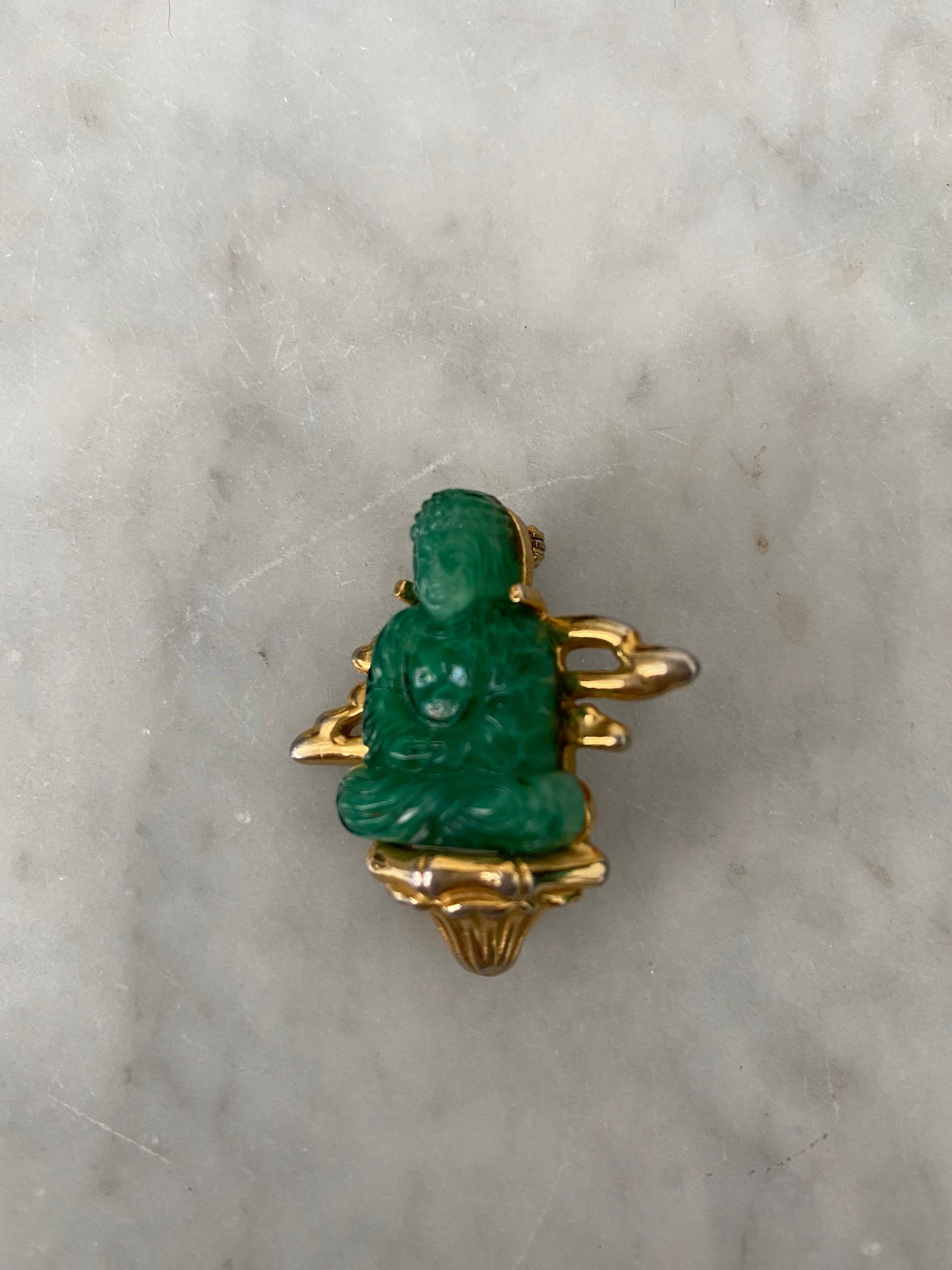 Buddha Brooch Pin attributed to BOUCHER 1960s Faux Jade - Etsy