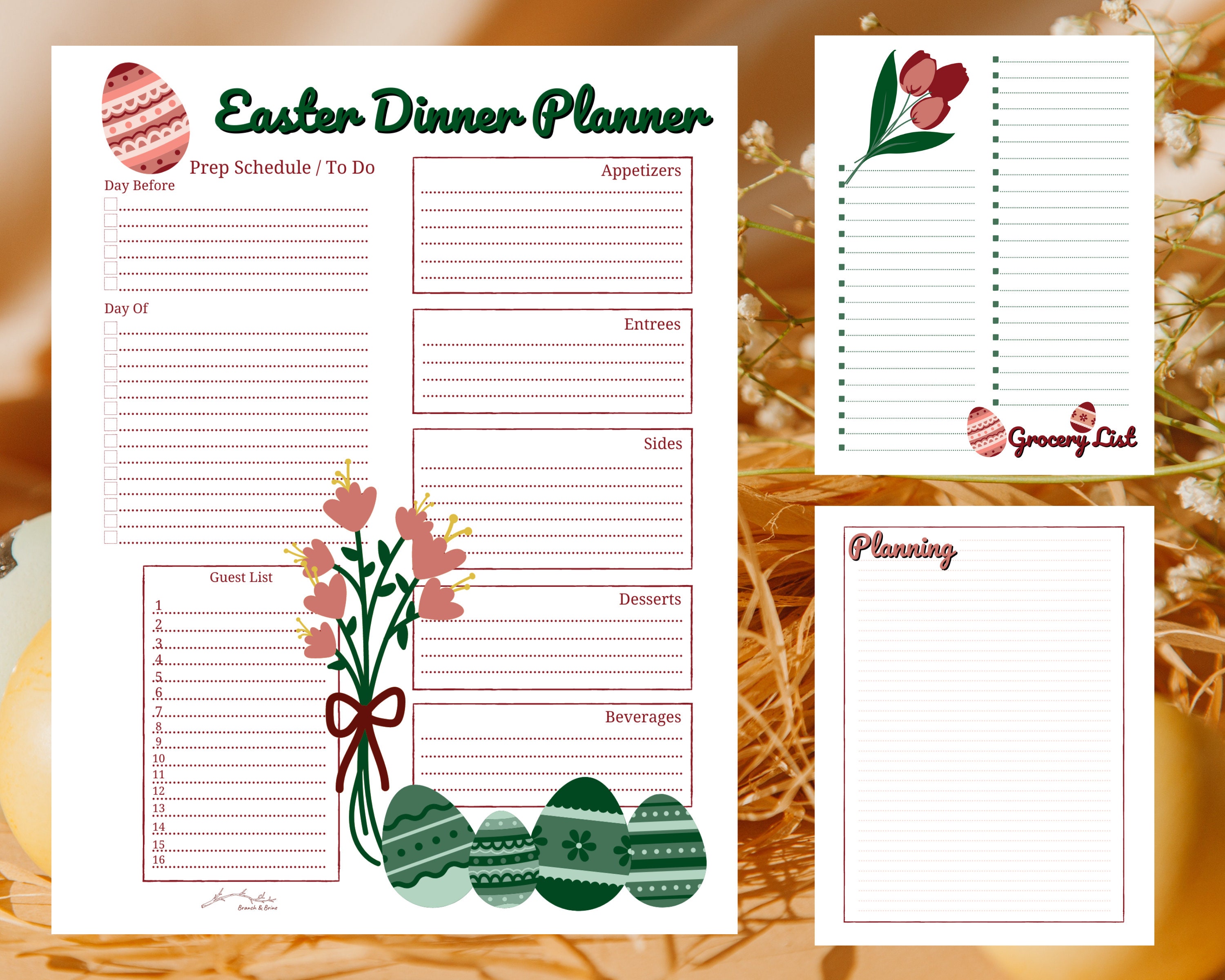 Easter Dinner Planner | Holiday Party Printable | Easter Meal | Menu ...