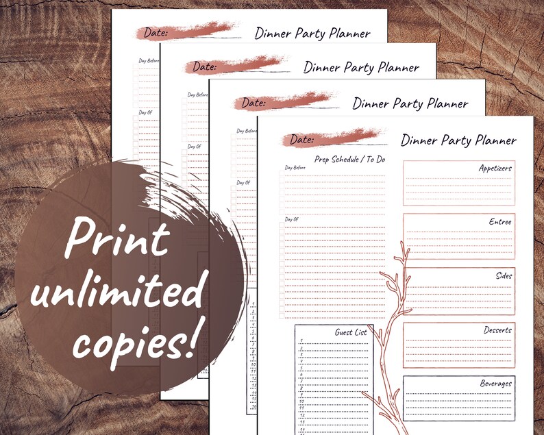 Pink Dinner Party Planner Printable | Menu Planning | Prep Schedule ...
