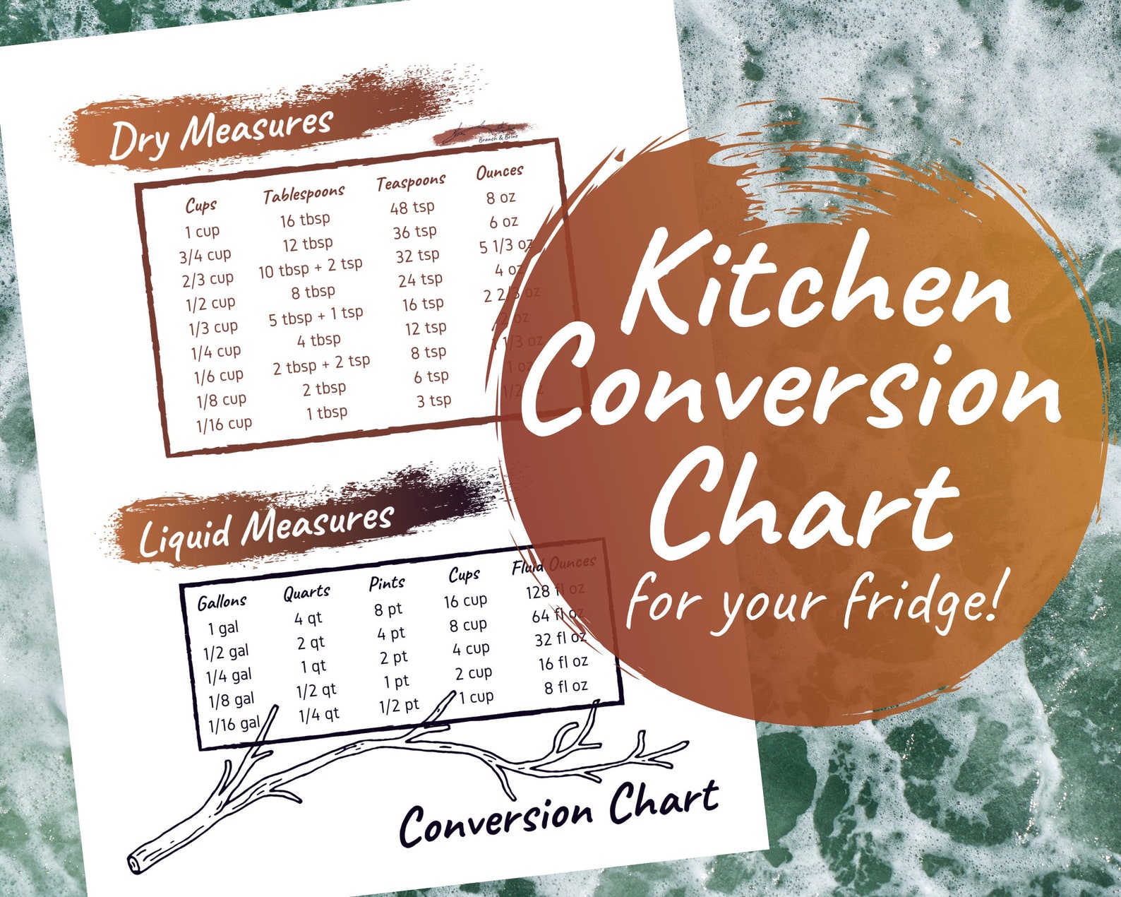 Kitchen Conversion Chart | Dry & Liquid Measures (digital Download) - Etsy