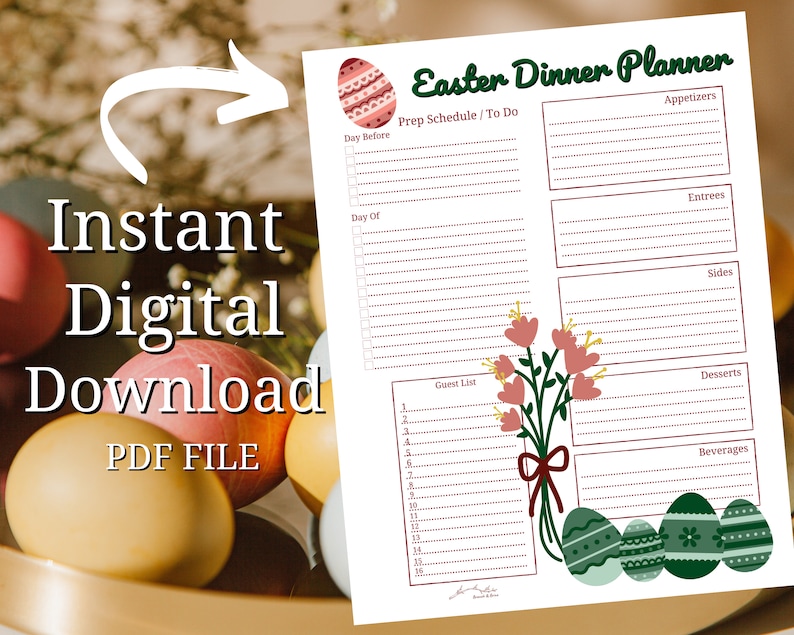 Easter Dinner Planner | Holiday Party Printable | Easter Meal | Menu ...