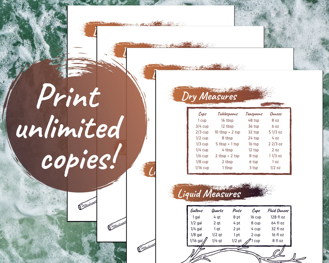 Kitchen Conversion Chart | Dry & Liquid Measures | Sunset Nature ...