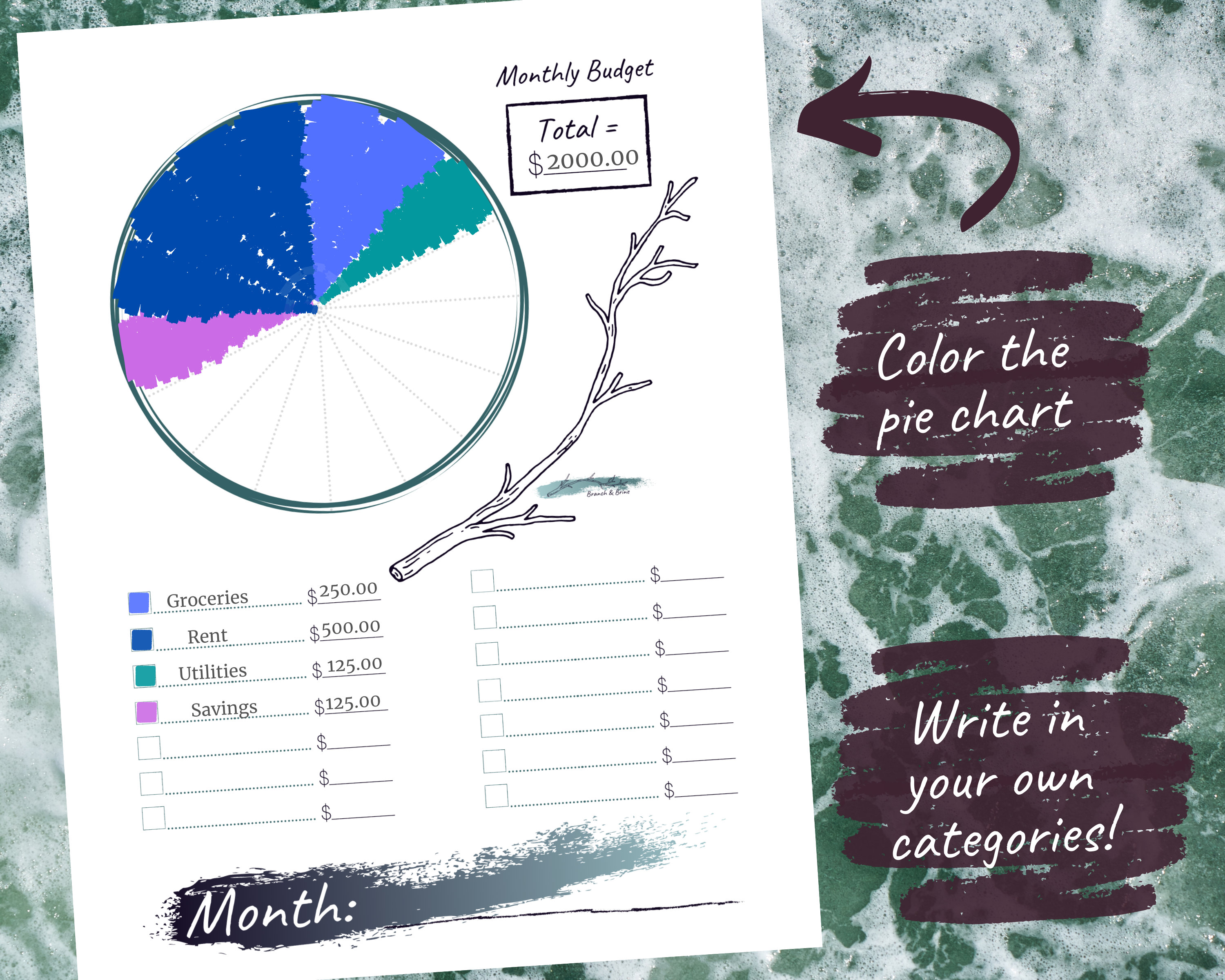 Monthly Budget Worksheet Colorful Budgeting Printable Personal Finance ...