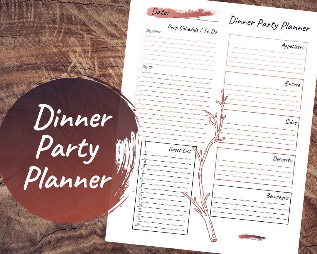 Pink Dinner Party Planner Printable | Menu Planning | Prep Schedule ...